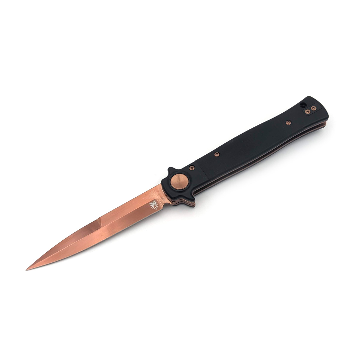 COBRATEC STILETTO BUTTON LOCK BLACK G10 ROSE GOLD BLADE | Orion Wholesale